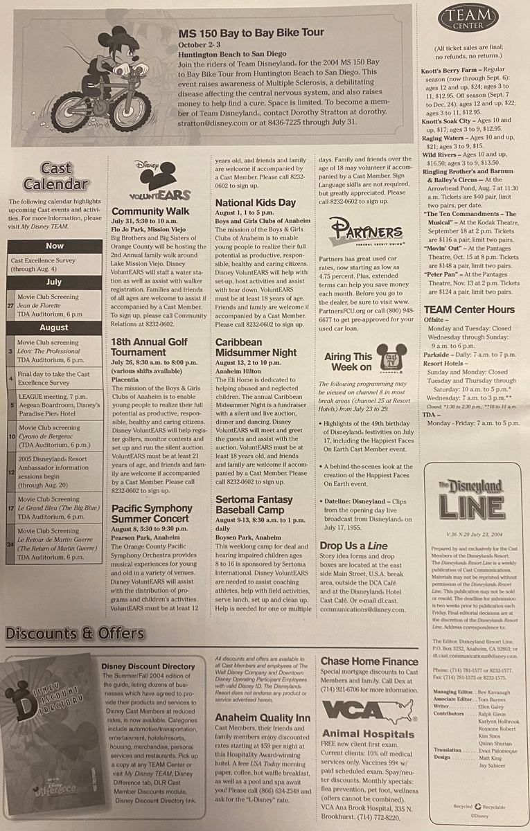 Disneyland Line July 23, 2004 Vol 36 No 28 Cast Member Newspaper Kim I ...