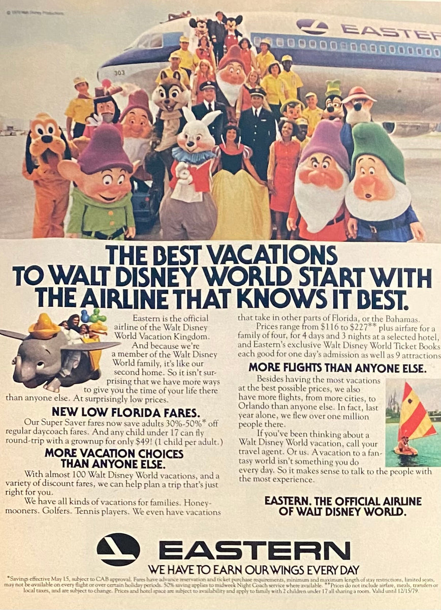 Vintage 1979 Walt Disney World Eastern Airline Framed Ad 14 x 11 – The ...
