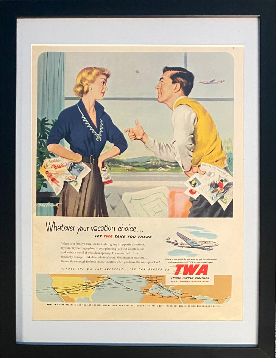 Vintage 1952 TWA Airlines Travel Framed Magazine Ad 16x12 – The ...