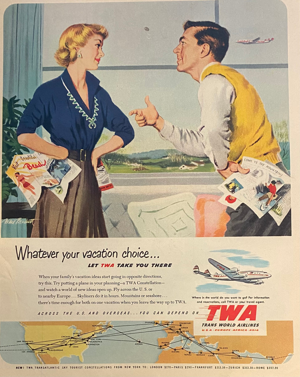 Vintage 1952 TWA Airlines Travel Framed Magazine Ad 16x12 – The ...